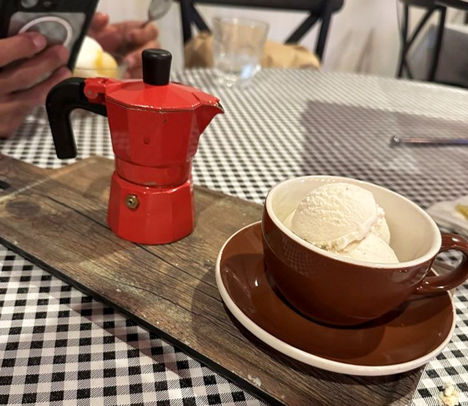 Coffee and gelato: Italy's greatest power couple. That little red moka pot is about to transform ordinary ice cream into something transcendent.