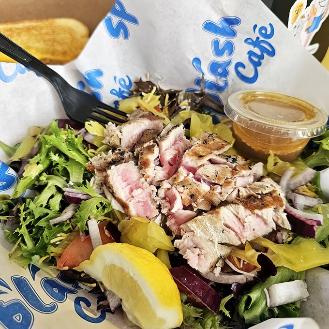 An ahi salad so fresh, the tuna practically swam here itself this morning for its close-up.