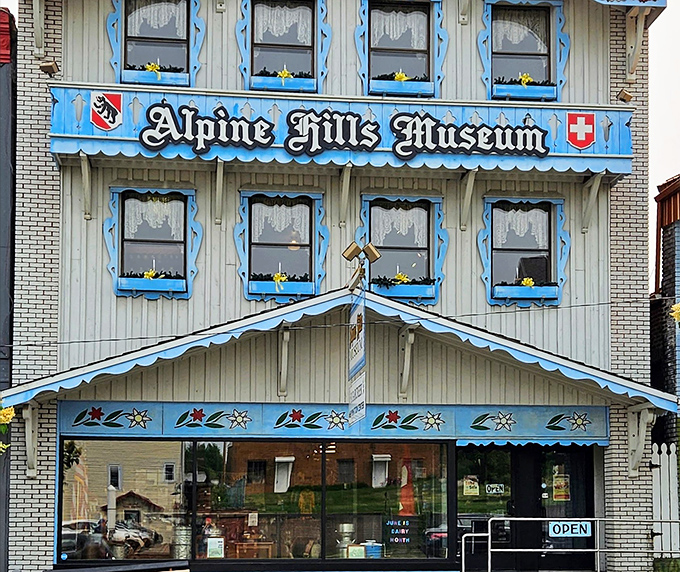 The Alpine Hills Museum's blue trim and Swiss styling isn't Disney-fied fakery but an authentic nod to the Swiss immigrants who brought their architectural traditions to Ohio's hills.
