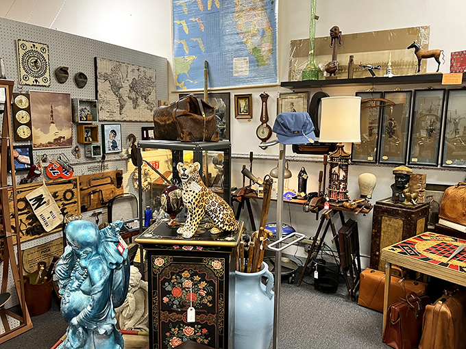 Where global artifacts and curiosities collide in beautiful chaos. That leopard statue has definitely seen things you wouldn't believe.