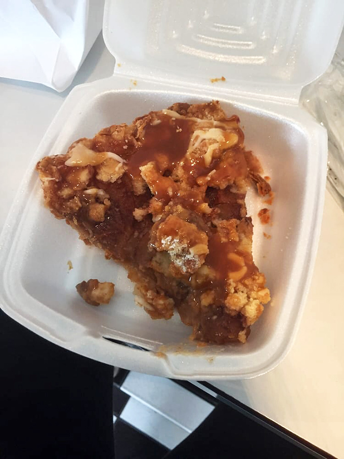 Apple crisp that would make Grandma nervous about her recipe supremacy. That cream cheese drizzle isn't just a topping&mdash;it's the closing argument in a delicious debate.