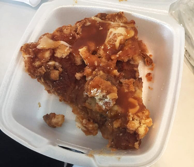 Apple crisp that would make Grandma nervous about her recipe supremacy. That caramel sauce is practically performing a victory lap.