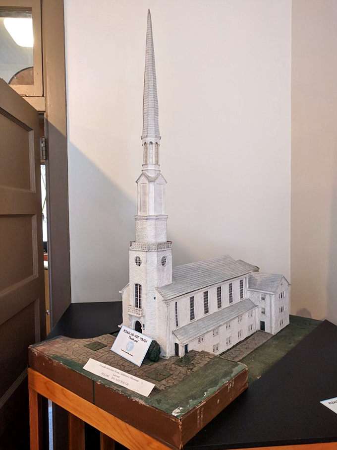 A pristine church model showcasing the incredible attention to detail that makes this museum more than just trains.