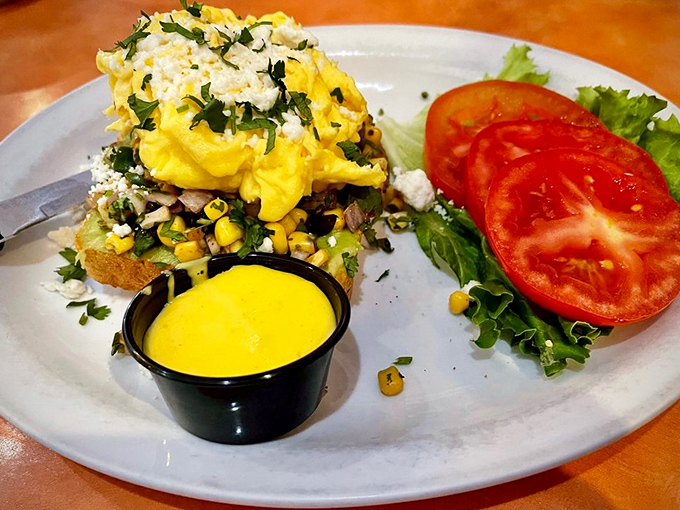 Avocado toast elevated to art form, proving that trendy can also be terrifically delicious when executed with care.