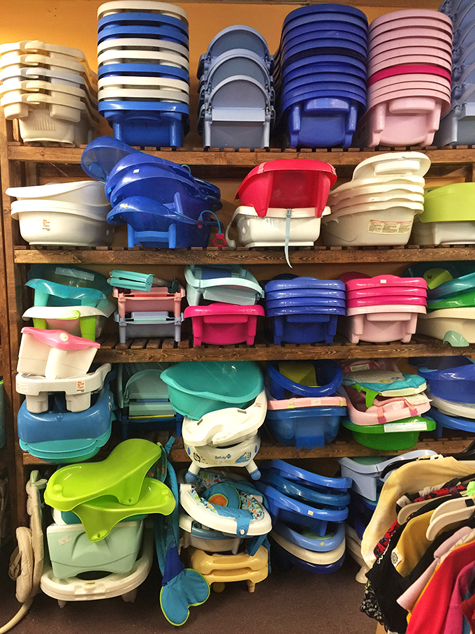 The wall of bathtubs and potties&mdash;parenting's unsung heroes&mdash;offers a rainbow of options for life's messiest moments.