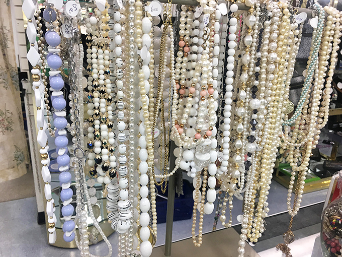 Pearl and bead necklaces cascade like frozen waterfalls&mdash;each strand waiting to transform an ordinary outfit into something grandmother-approved fabulous. 