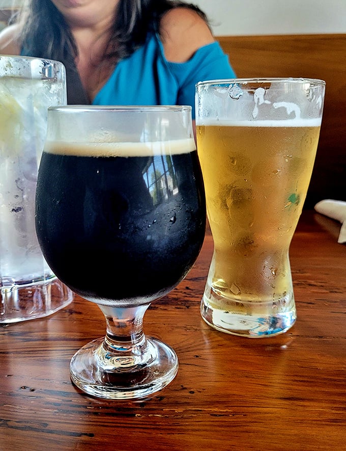 A dark stout and golden lager sitting side by side like old friends catching up&mdash;one telling rich, complex stories, the other keeping things refreshingly simple.