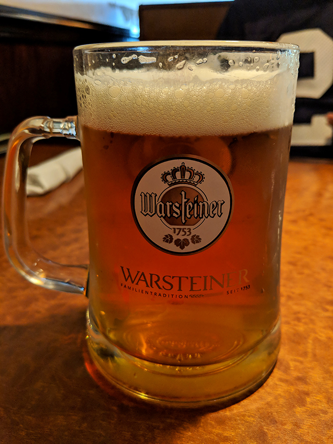 Nothing complements German food like a proper German beer. This Warsteiner, golden and frothy, is practically begging to meet a schnitzel.