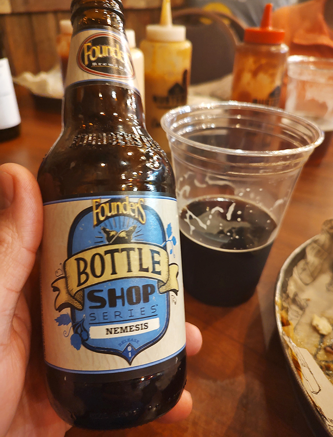 Craft beer: because washing down world-class barbecue with anything less would be uncivilized. Founders Nemesis living up to its name by destroying your willpower.