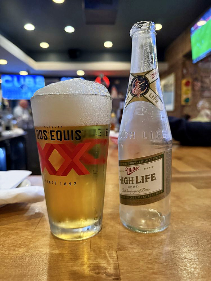 Cold beer in classic glassware &ndash; because some traditions, like pairing beer with fried chicken, should never be messed with.