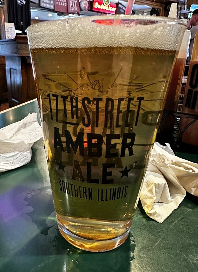 The 17th Street Amber Ale&mdash;because proper barbecue demands proper hydration. That foam cap is practically winking at you.