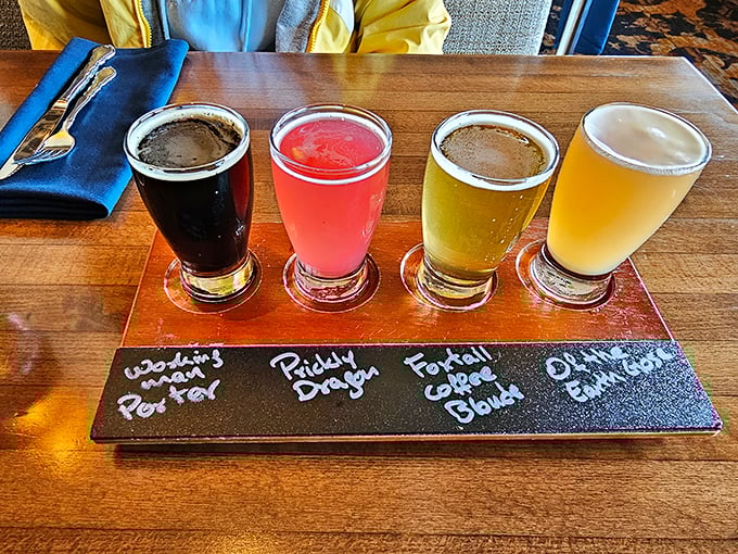 Beer flight nirvana&mdash;from dark and brooding to bright and bubbly. Like dating four people at once, but completely acceptable in public.