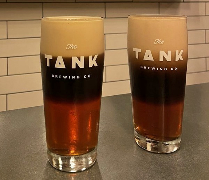 Tank Brewing Co. beers standing at attention, ready for barbecue pairing duty. The layered colors are like a Florida sunset in a glass.