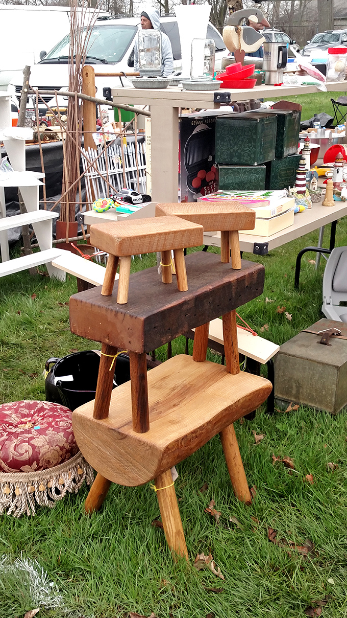 Rustic seating that tells a story. These handcrafted wooden stools weren't mass-produced in some factory—they were born from someone's calloused hands.