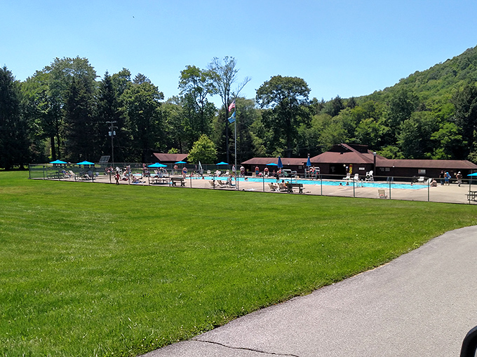 Summer's perfect equation: crystal clear water + blue sky + zero emails = the swimming pool that makes you forget you own a smartphone.