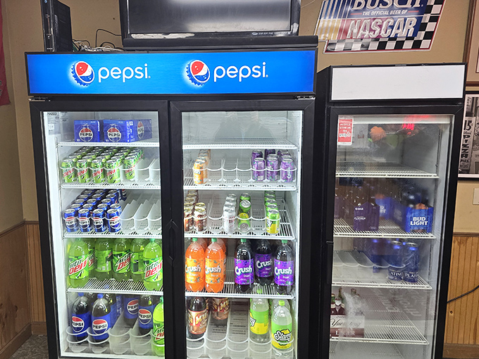 The beverage cooler &ndash; because even pizza royalty needs proper hydration. That Mountain Dew is practically begging to join your pepperoni party.