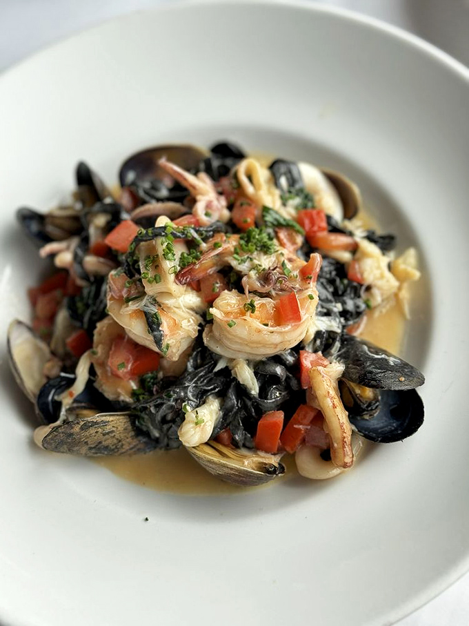 Black pasta swimming with seafood treasures&mdash;like finding the perfect little black dress that also happens to taste magnificent.