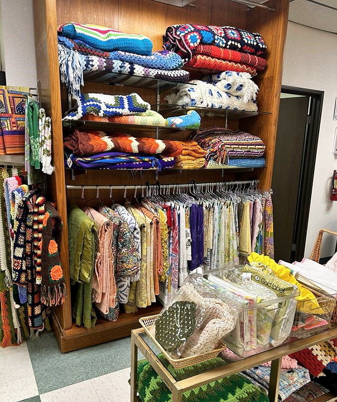 Handcrafted blankets and vintage clothing—because nothing says "home" quite like a crocheted afghan your modern friends will envy.