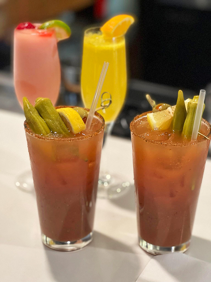 Bloody Marys standing at attention like delicious soldiers, ready to rescue your morning with reinforcements.