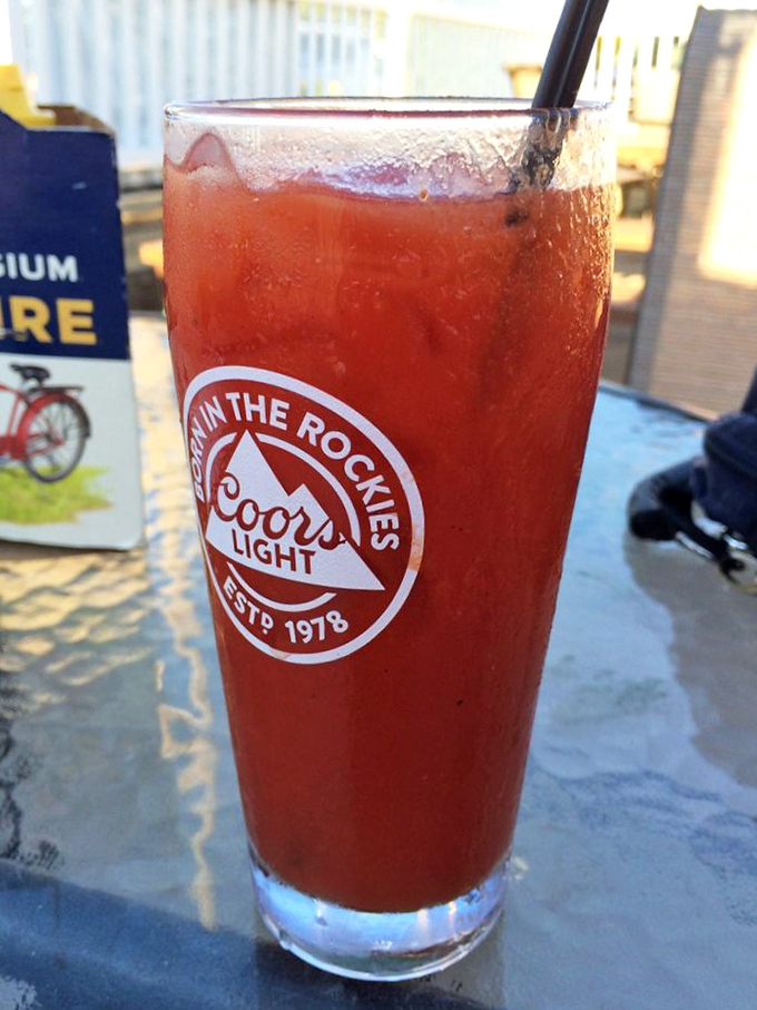 A proper Bloody Mary – spicy, substantial, and served in a glass that means business. The perfect lakeside companion.