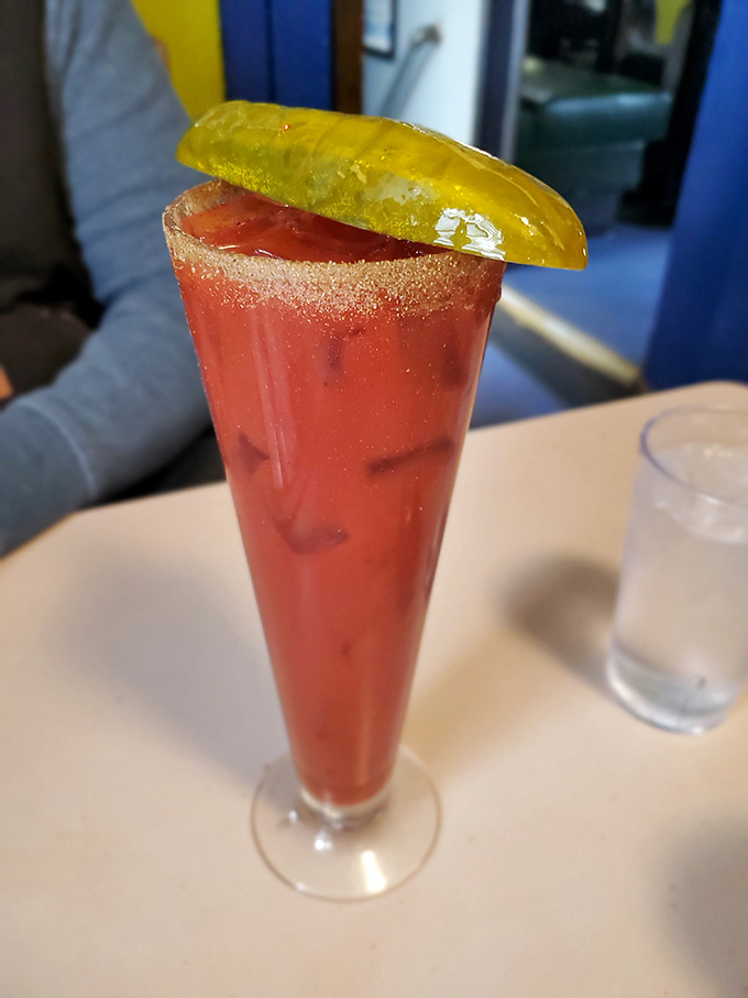 Their Bloody Mary comes with what appears to be an entire pickle as garnish. Breakfast cocktail or liquid salad? You decide.