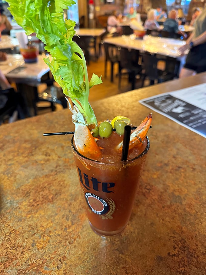 A Bloody Mary that doubles as an appetizer. When your drink comes with its own seafood garnish, you know you're in the right place.