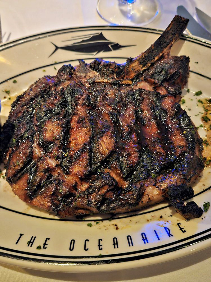 The bone-in ribeye proves The Oceanaire isn't just about fins and shells. This steak could make a vegetarian question their life choices.