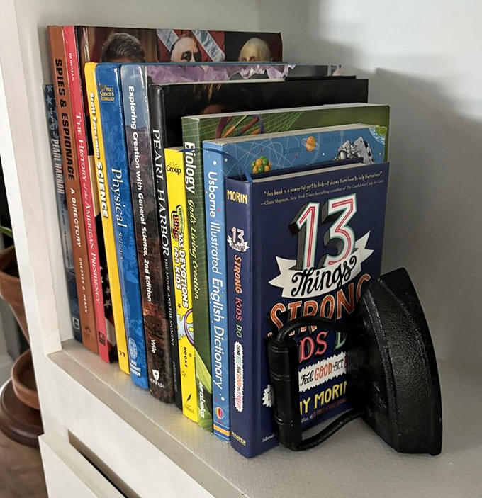 Books that smell like wisdom and nostalgia, propped up by an iron that once pressed your great-grandfather's Sunday best.