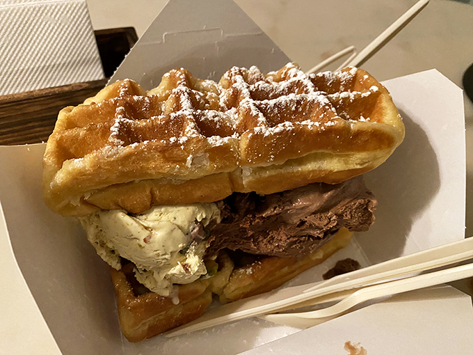Belgian waffle meets premium ice cream in a union so perfect, it should probably require its own marriage ceremony.