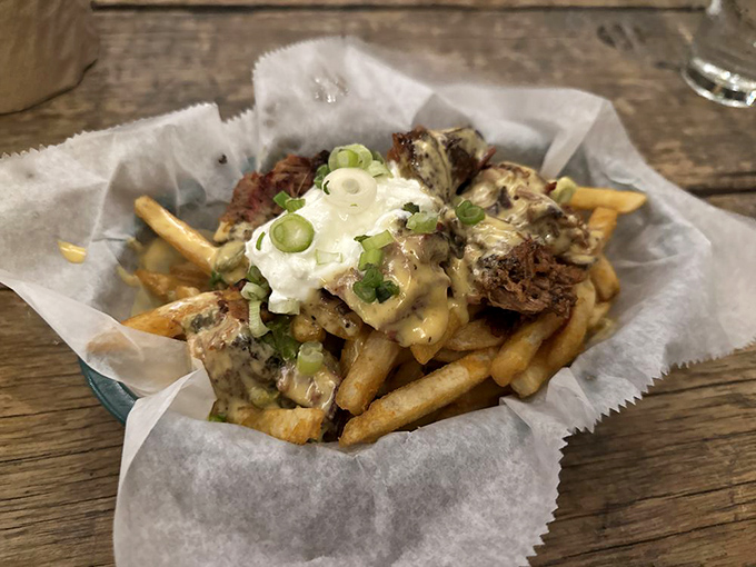 Fries that refused to be a side dish. Loaded with brisket, cheese, and green onions, they've been promoted to main attraction status.