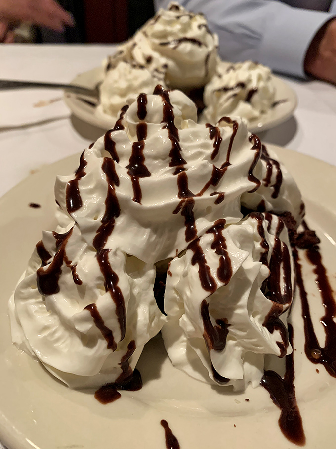 Whipped cream mountains drizzled with chocolate &ndash; because after conquering a steak dinner, you deserve a dessert that's equally ambitious.