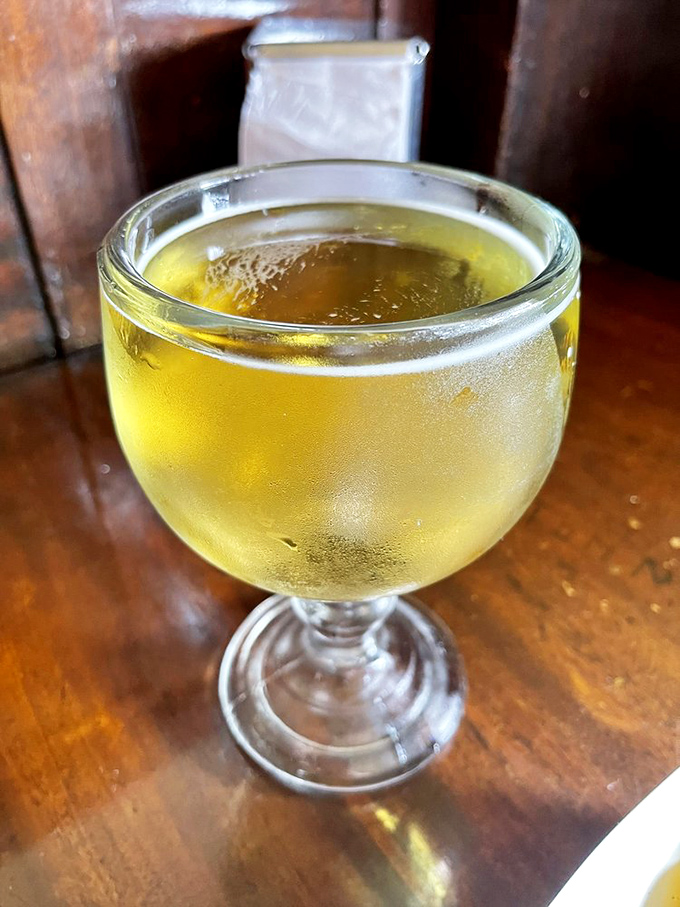 Cold beer in proper glasses - no fancy goblets needed for perfection here.