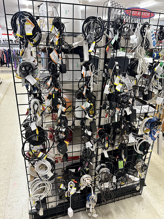 The electronic accessories section&mdash;a tangle of potential where one person's obsolete charger becomes another's power solution.
