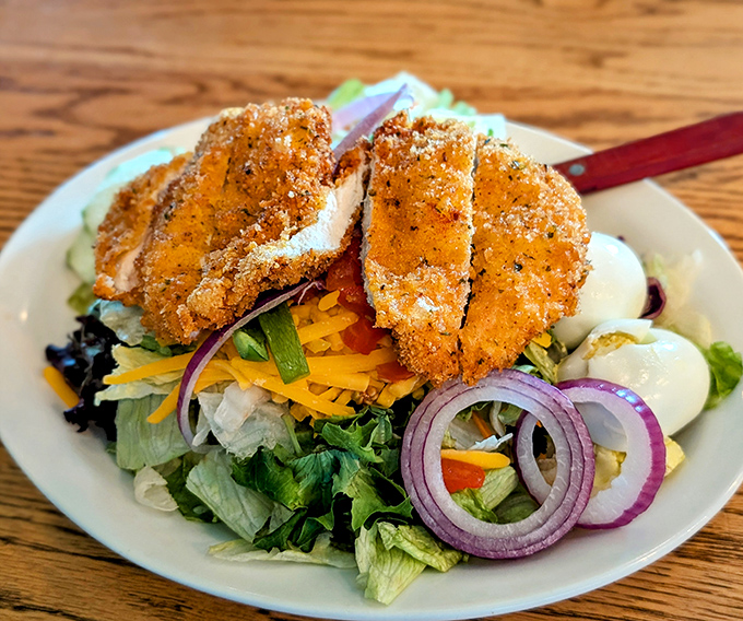 Crispy chicken perched atop a garden party. This salad is the compromise your doctor and your taste buds finally agreed upon.