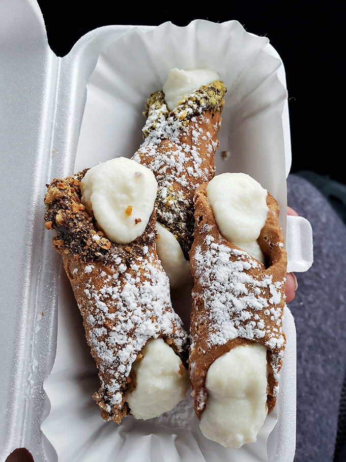 Sweet finale! These cannoli from a nearby Italian bakery provide the perfect dessert after your savory Philly feast.