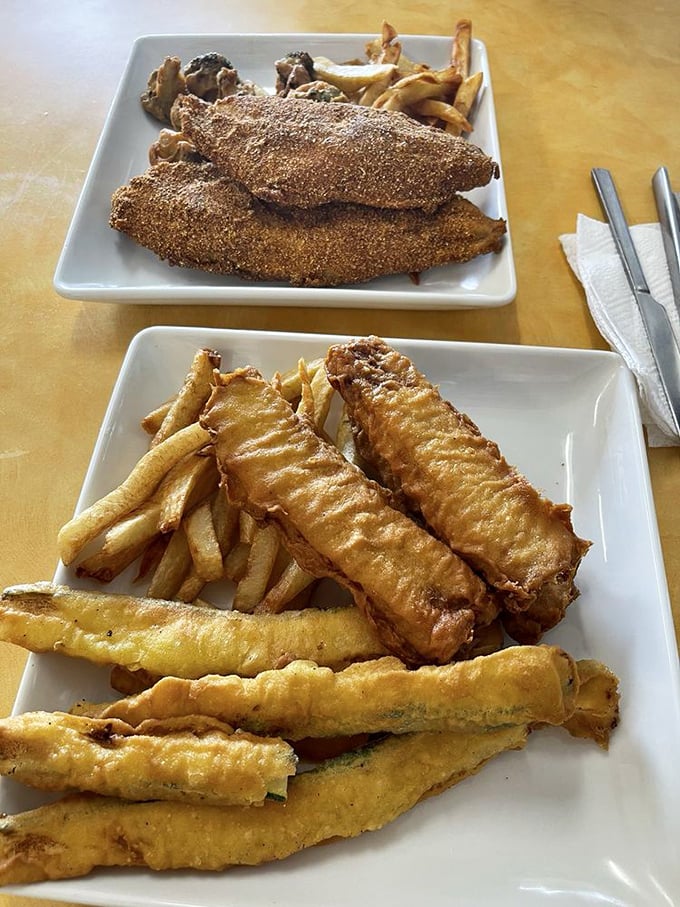 A tale of two fishes! The cornmeal-dusted catfish and golden-battered pollock create a seafood duet that sings in perfect harmony.