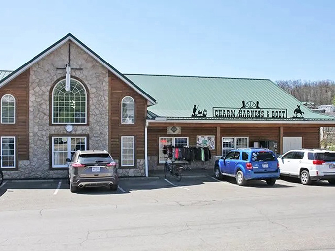 Charm Harness & Boot combines faith and function in its distinctive architecture. The cross isn't decoration&mdash;it's the foundation upon which this community builds its daily life.