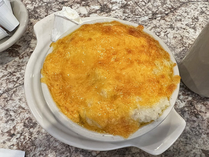 Cheese grits that have achieved that golden-topped perfection &ndash; the kind of dish that makes Northerners finally understand what Southerners have been raving about.