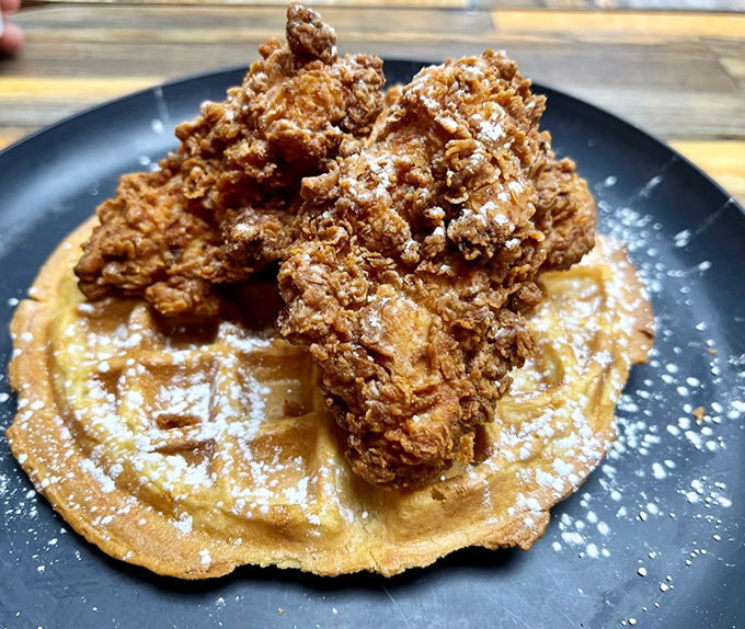 Chicken and waffles: the food equivalent of when Aerosmith collaborated with Run-DMC. Two classics that create something even better together. 
