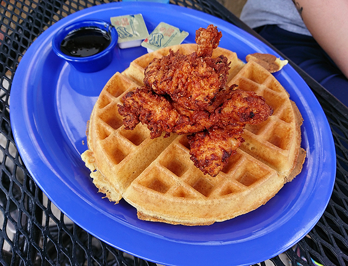 When chicken meets waffle, magic happens on a plate that's both comfort food and culinary adventure.