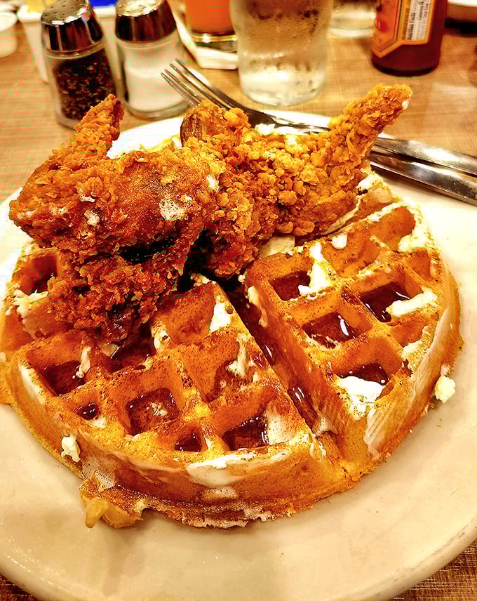 The chicken and waffles represent breakfast diplomacy at its finest&mdash;bringing together two foods that belong together like old friends reuniting after years apart.