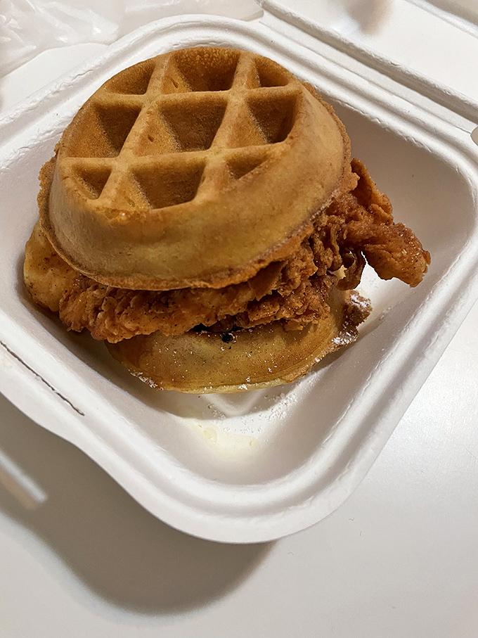 The chicken and waffle slider&mdash;where breakfast and dinner have a beautiful romance. It's the Romeo and Juliet of food, but with a happy ending.