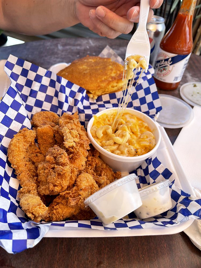 Crispy on the outside, tender on the inside – these chicken tenders with mac and cheese demonstrate that simple food done right is culinary magic.
