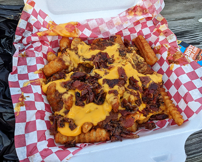 Chili cheese fries that look like edible abstract art &ndash; Jackson Pollock would've traded his paintbrush for a fork.