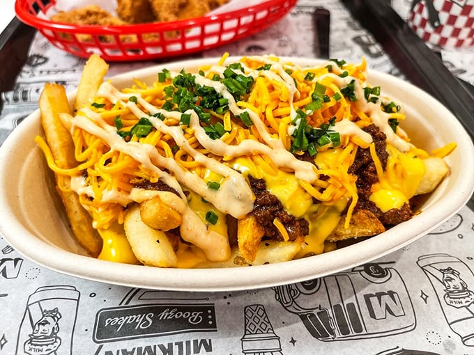 Loaded fries that blur the line between side dish and main event&mdash;a glorious mess of cheese, chili, and zero regrets.