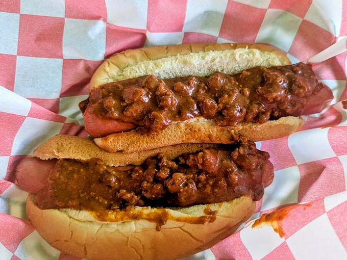 Chili dogs: where messy meets magnificent. These beauties demand a stack of napkins and absolutely zero concern for shirt preservation.