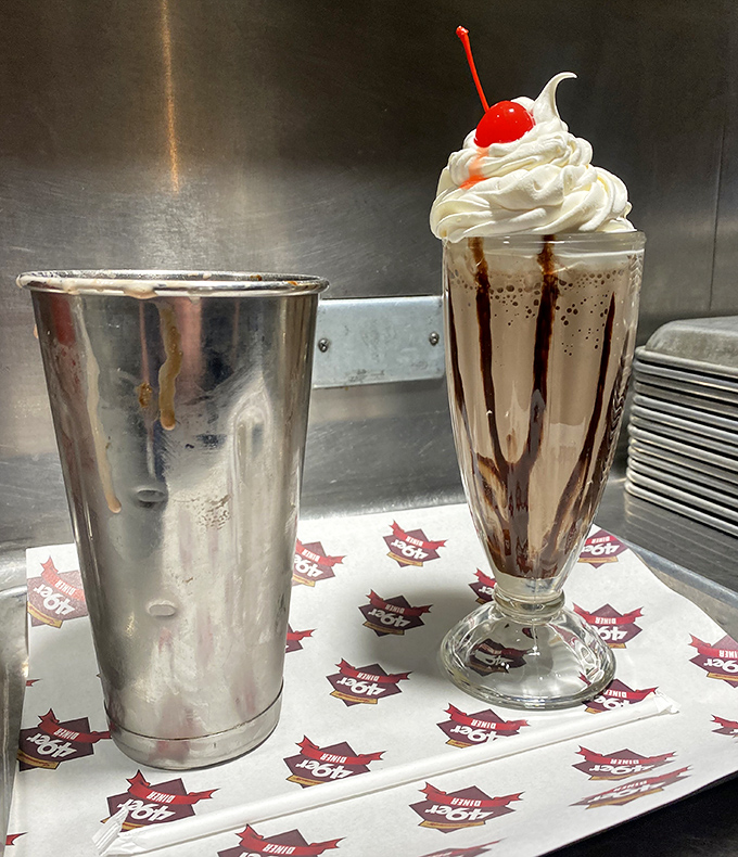 The milkshake that time forgot&mdash;complete with whipped cream mountain and cherry summit. Worth every brain-freeze moment.