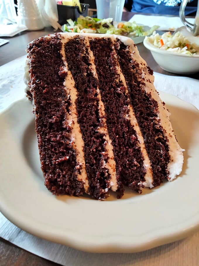 Layer upon layer of chocolate decadence separated by velvety frosting &ndash; this cake doesn't just satisfy your sweet tooth, it throws a party for it.
