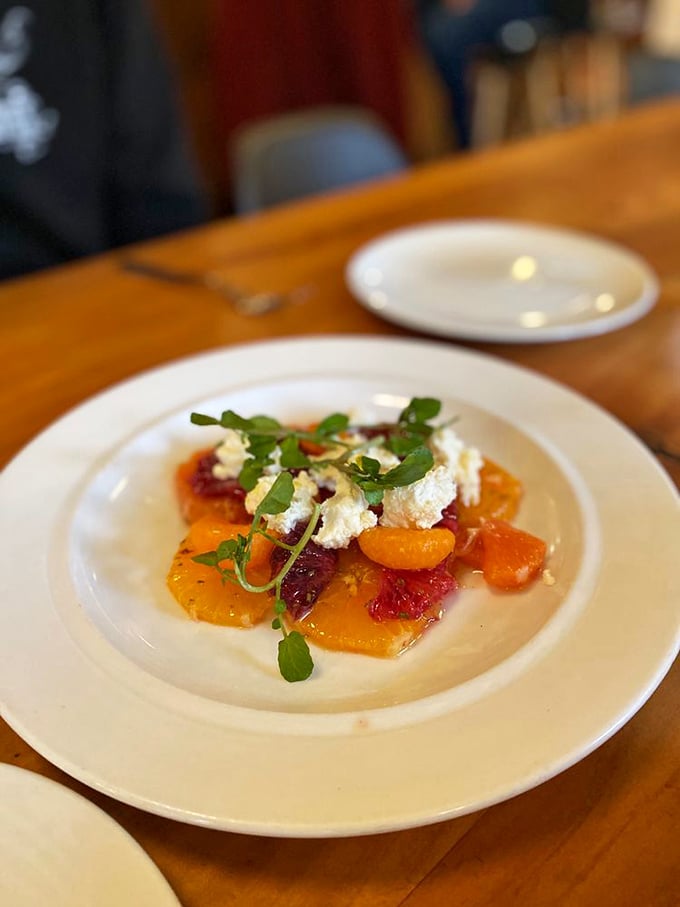 Citrus salad that brings sunshine to your plate. Those bright segments and creamy cheese create the perfect palate refresher between pizza bites.