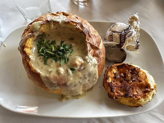 Not just clam chowder&mdash;it's a bread bowl of coastal comfort. Like a warm hug from the Pacific Ocean itself.